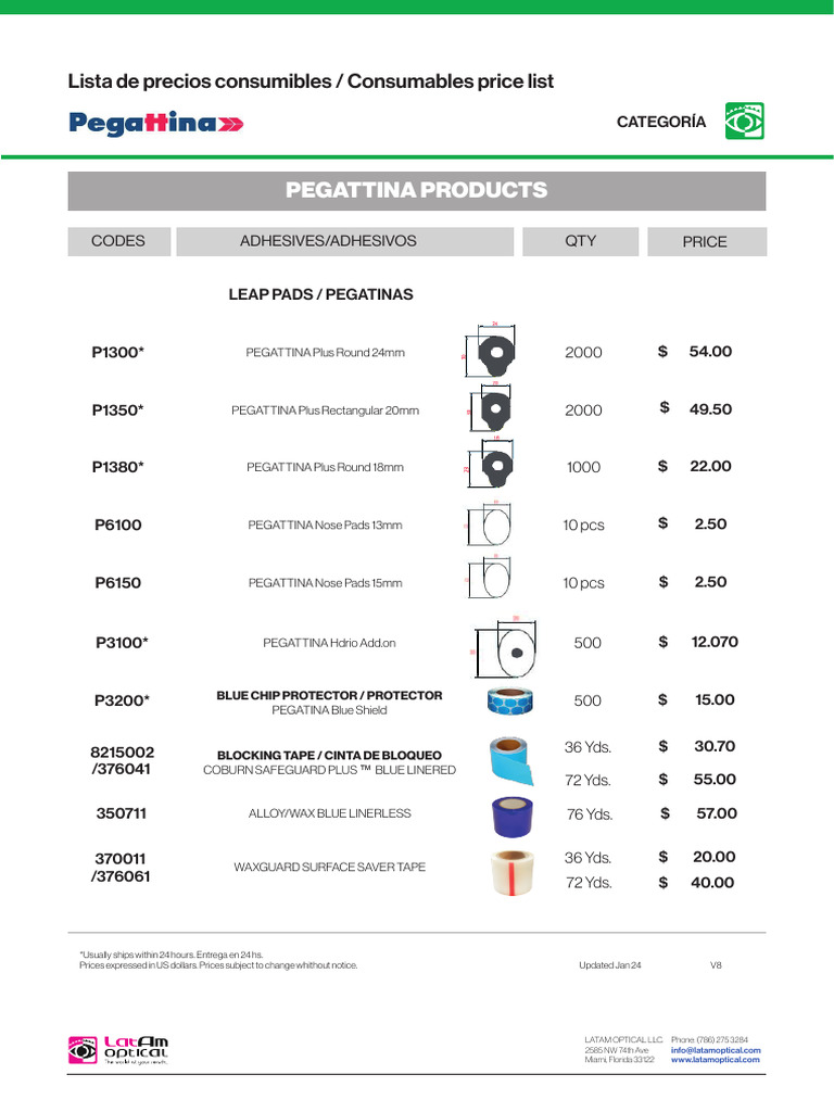 Consumables Price List for Optical Products | PDF | Materials ...