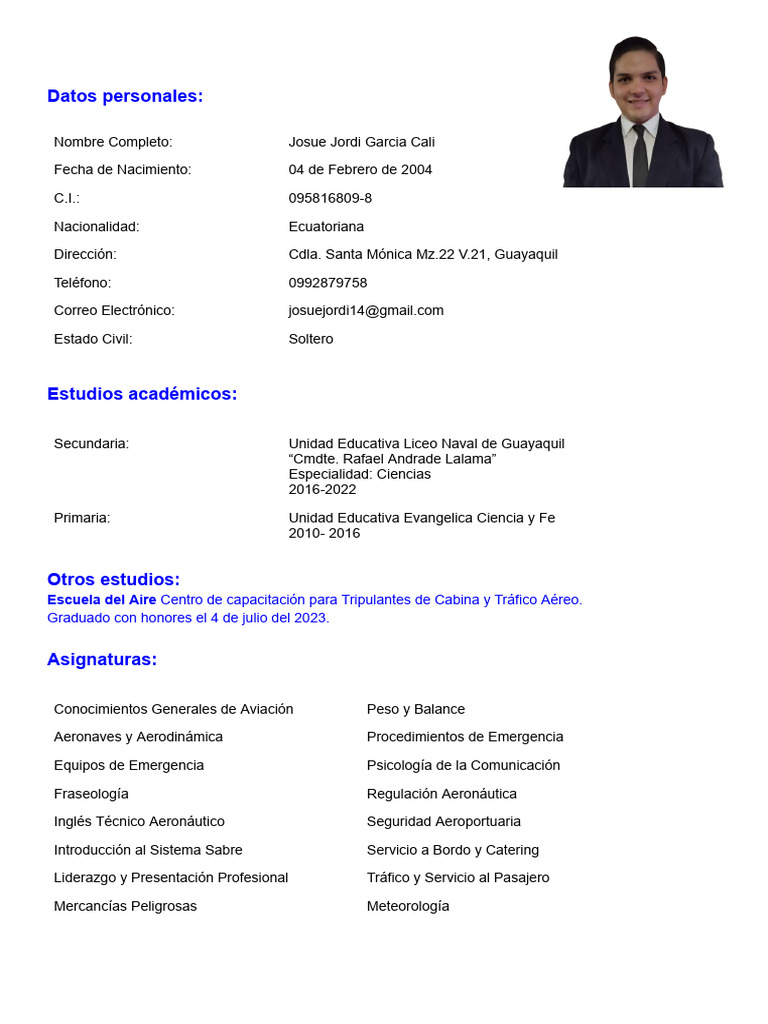 Curriculum Vitae Josue | PDF | Aviación | Aeronave