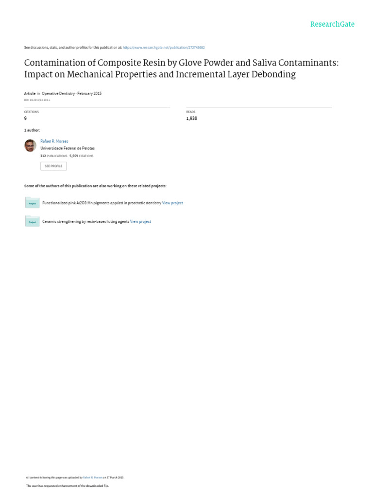 Contamination of Composite Resin by Glove Powder and Saliva ...