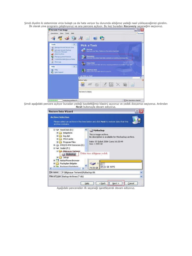 Acronis True Image Kullanımı - Resimli Anlatım | PDF