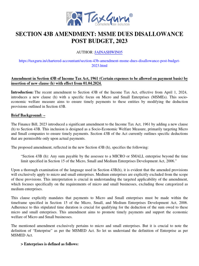 Section 43B Amendment: MSME Payment Rules | PDF | Accrual | Taxes