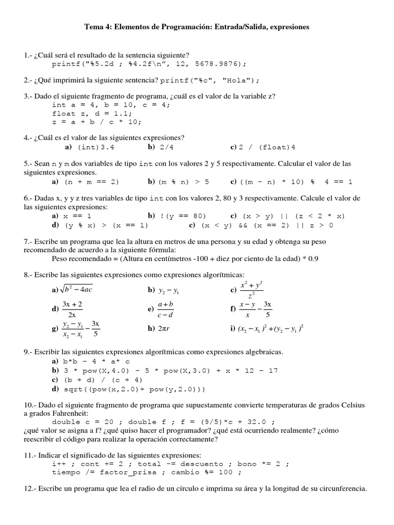 Ejercicios Tema4 2014 | PDF | Programación de computadoras