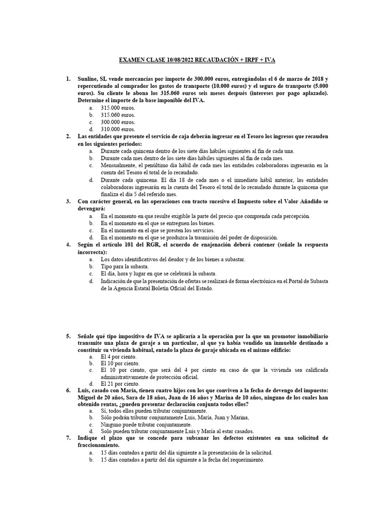 Examen Irpf e Iva | PDF | Impuestos | Impuesto sobre la renta