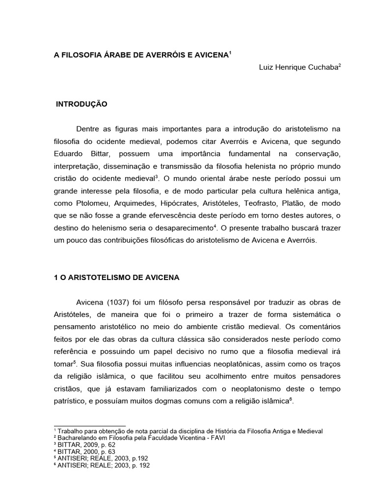 Filosofia Árabe: Avicena e Averróis | PDF | Aristóteles | Filosofia ...