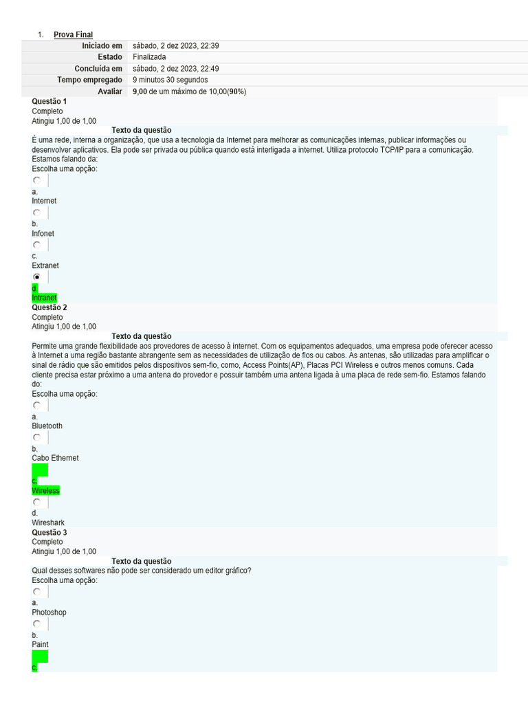 Prova Final - INFORMÁTICA APLICADA | PDF | Rede de computadores | Internet