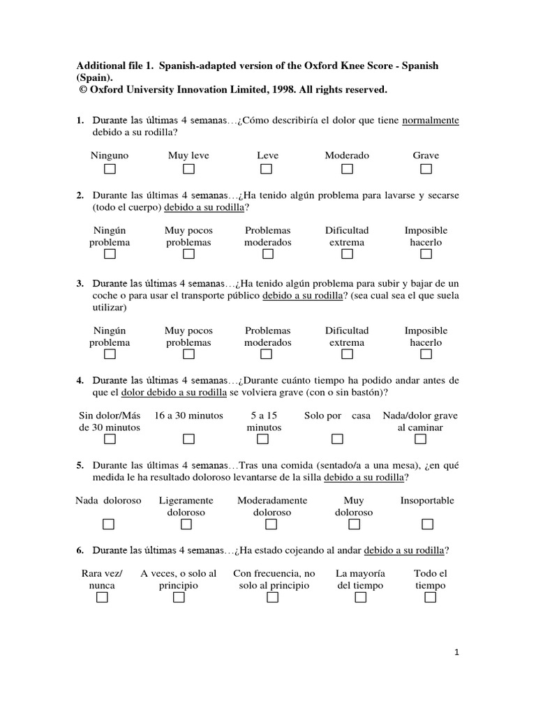 Oxford Knee Score Spanish Version | PDF