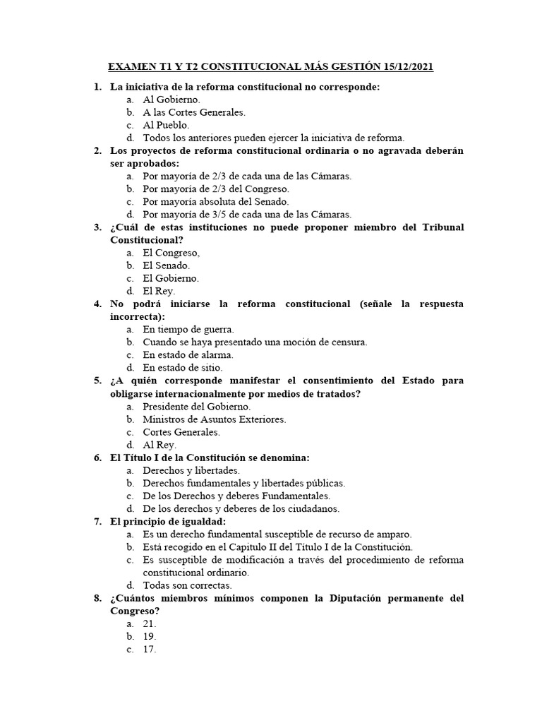 EXAMEN T1 Y T2 CONSTITUCIONAL MÁS GESTIÓN 15 Sin Corregir | PDF | Justicia | Crimen y violencia