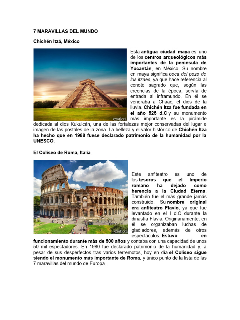 7 Maravillas del Mundo: Guía Completa | PDF | Ciencias sociales | Arte