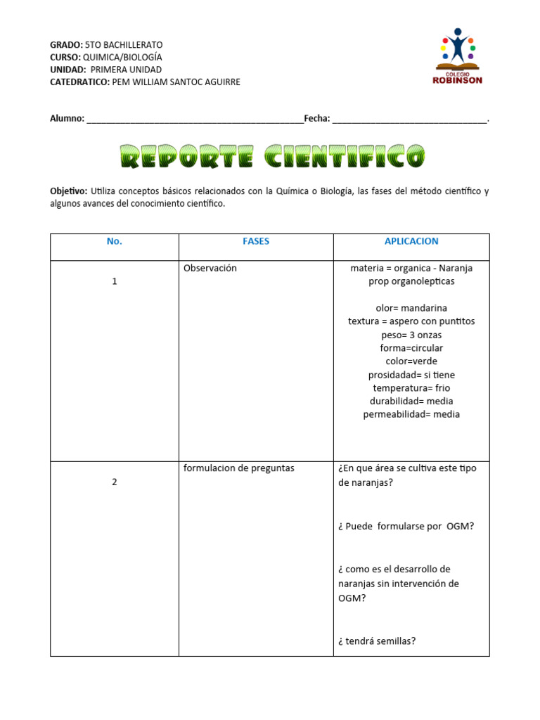 Hoja de Reporte Cientifico | PDF | Naranja) | Agrios