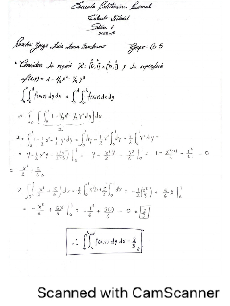 Deber Cálculo Vectorial Integrales Doble | PDF