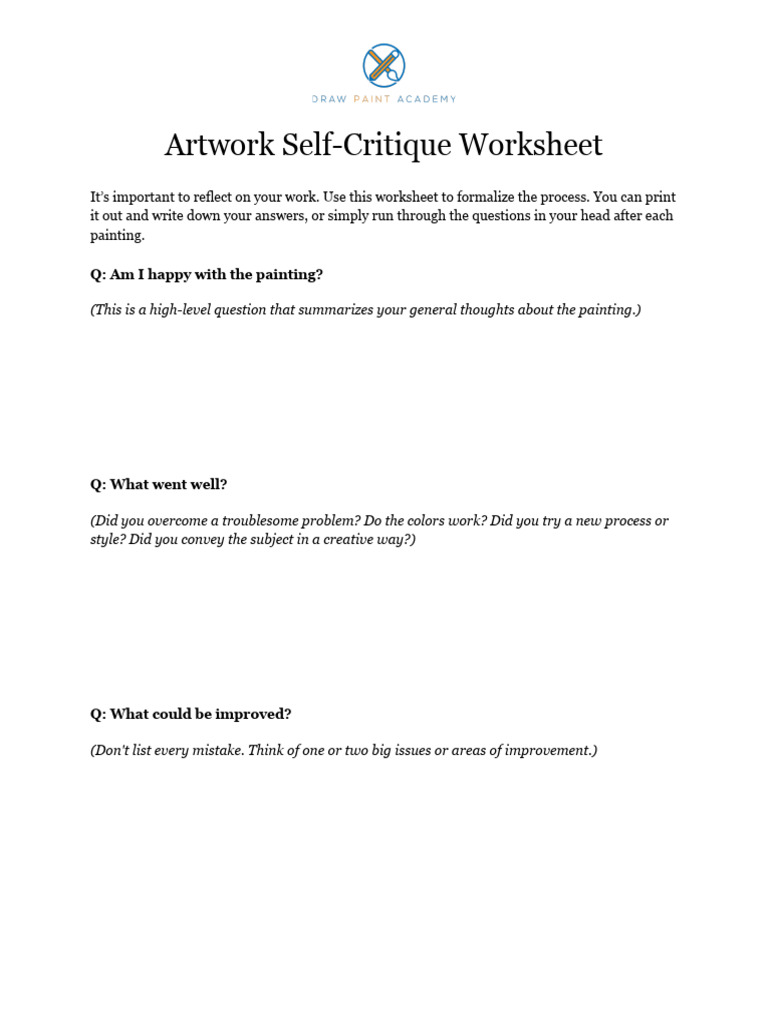 Artwork Self Critique Worksheet | PDF