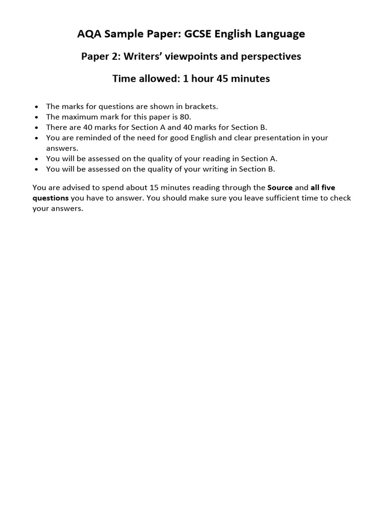 AQA GCSE English Language Paper 2 Guide | PDF | Experience | Meditation