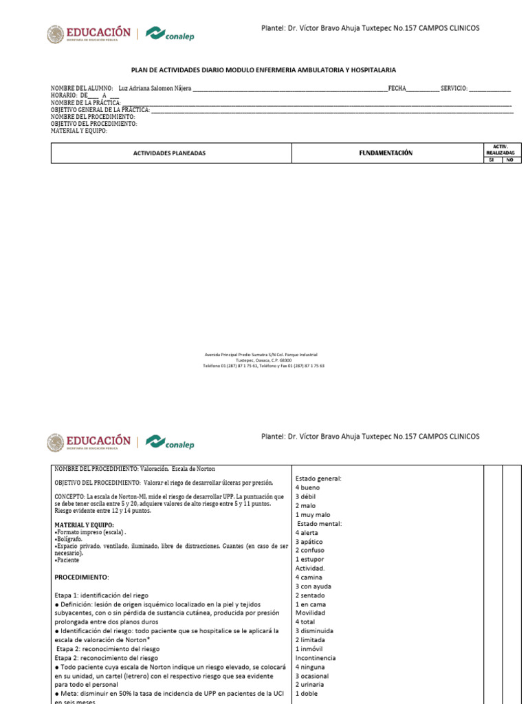 ESCALA DE NORTON. Enfermería | PDF | Causas de la muerte | Enfermedades ...