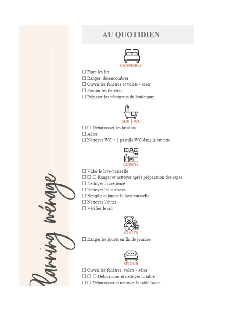 Planning Ménager Complet à Imprimer | PDF | Lave-vaisselles | Entretien ...