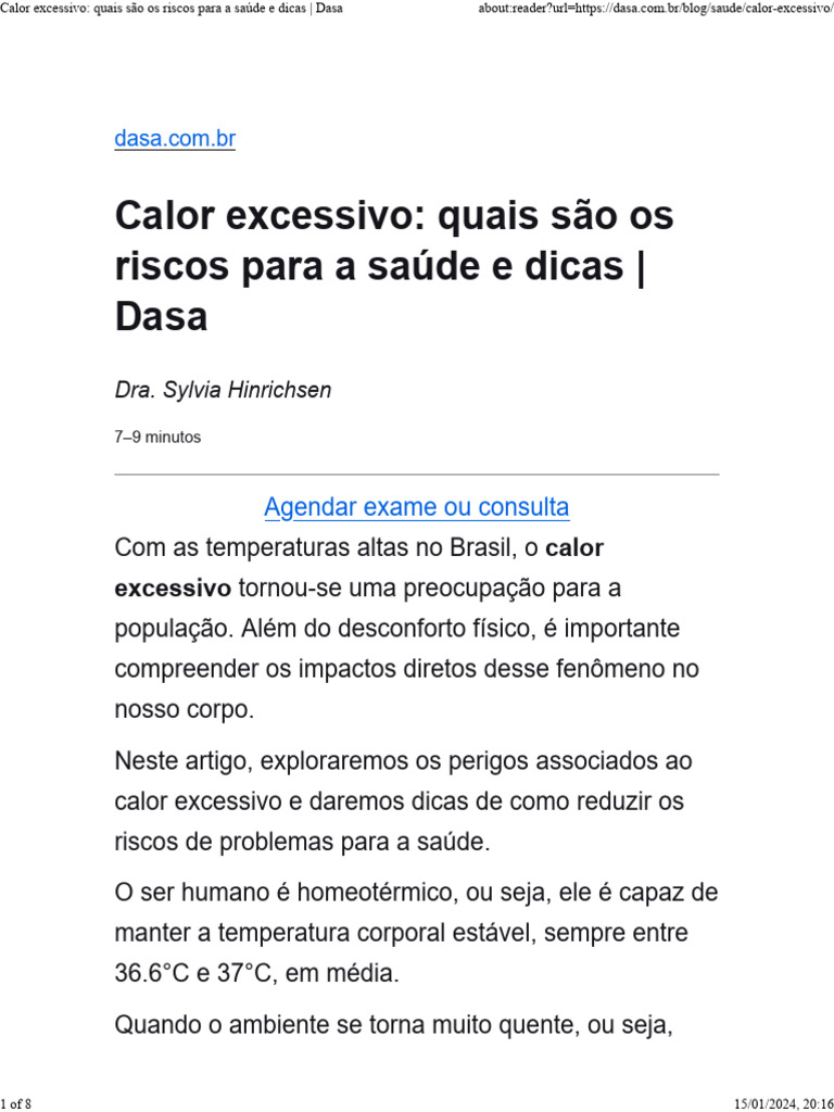Calor excessivo quais são os riscos para a saúde e dicas Dasa | PDF ...