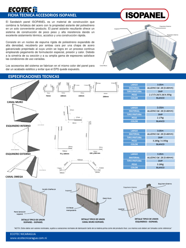 Ficha Tecnica Isopanel Accesorios | PDF | Aislamiento térmico | Sector ...