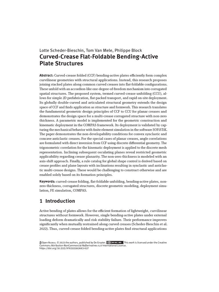 Curved-Crease Flat-Foldable Bending-Active Plate Structures | PDF ...