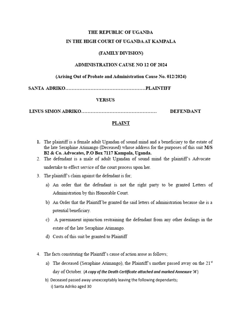 Plaint | PDF | Probate | Lawsuit