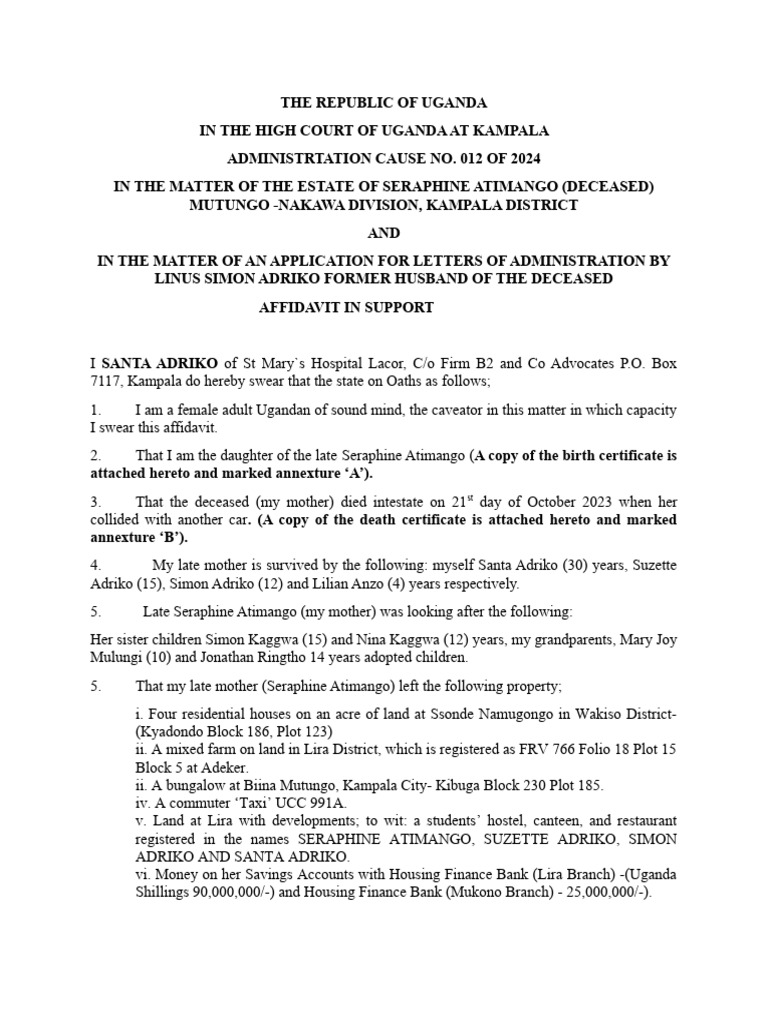 Affidavit in Support of Caveat | PDF | Document | Legal Documents