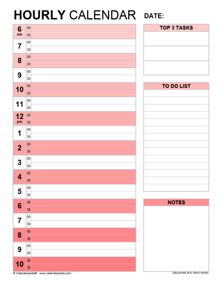 Hourly Calendar Portrait Graded Red | PDF