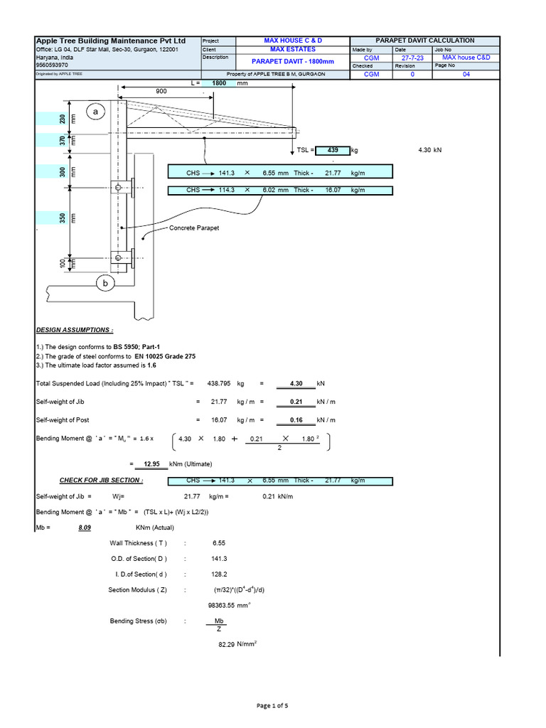 Parapet Mounted - 1800 Reach - Post and Jib | PDF | Physical Sciences ...