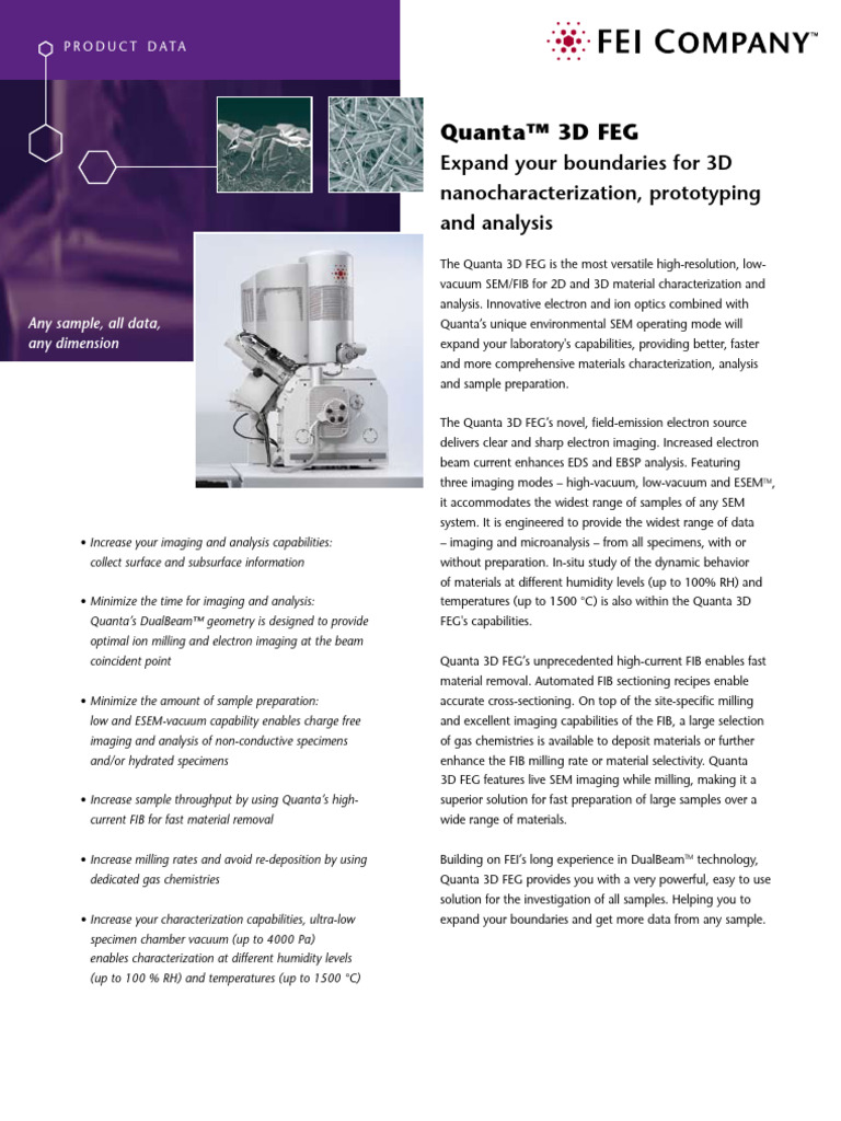FEI Quanta - 3D - FEG | PDF | Scanning Electron Microscope | Molecular ...