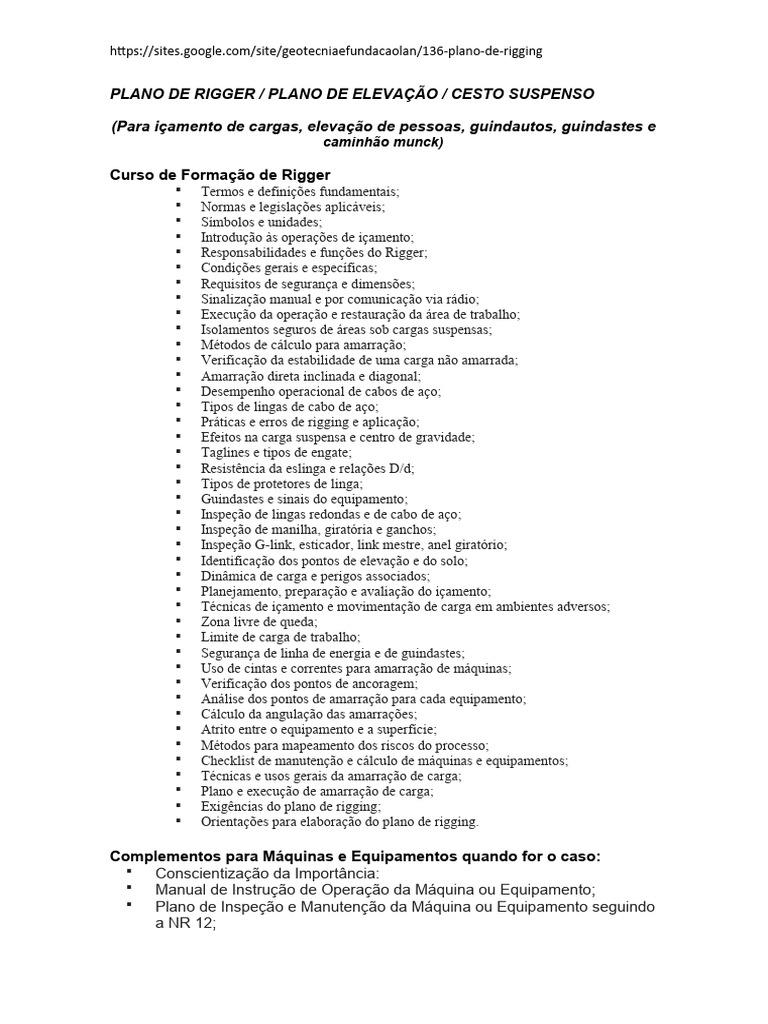 Plano de Rigger-Plano de Elevação-Cesto Suspenso | PDF | Solo ...