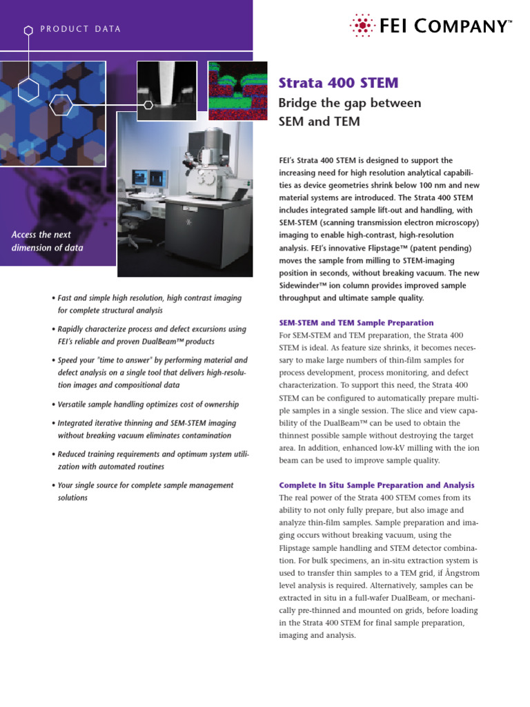 Strata™ 400 STEM Product Datasheet - FEI Company | PDF | Transmission ...