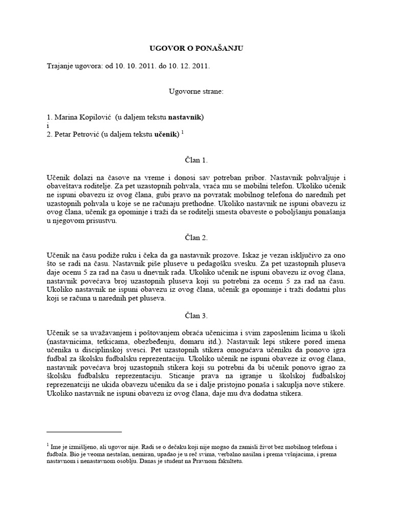 Ugovor o Ponasanju | PDF