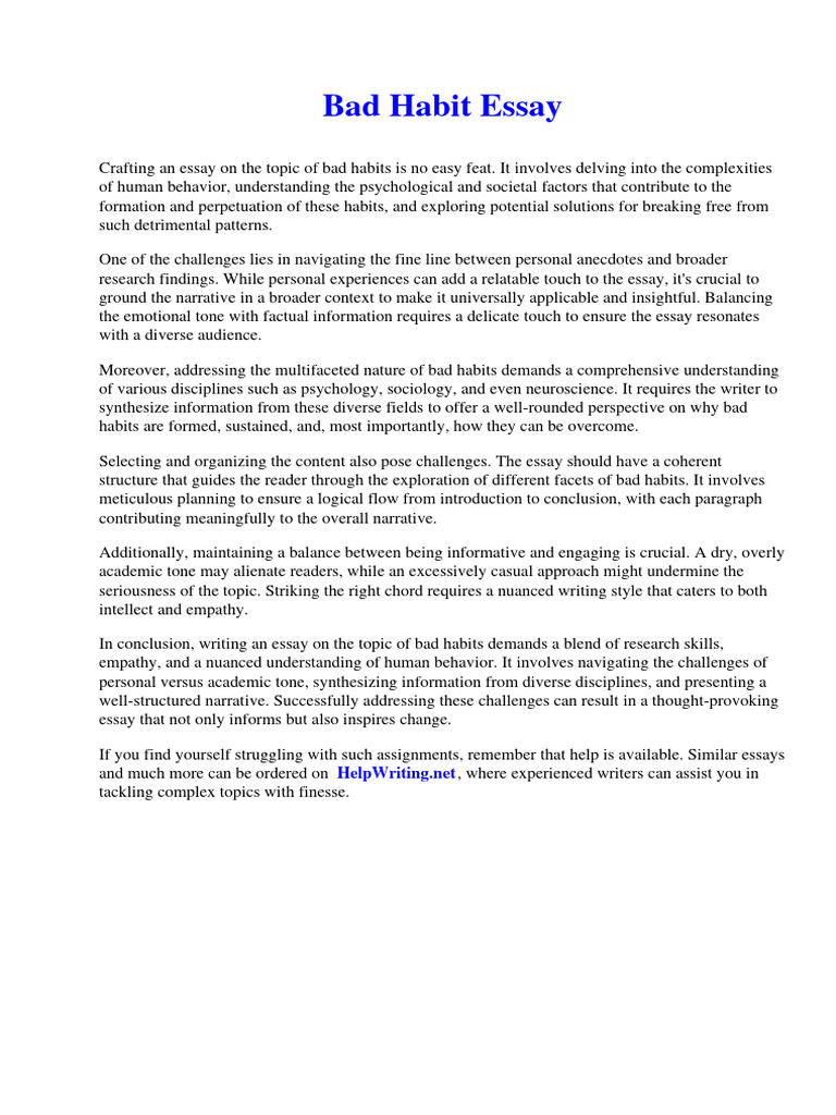 Bad Habit Essay | PDF | Mario