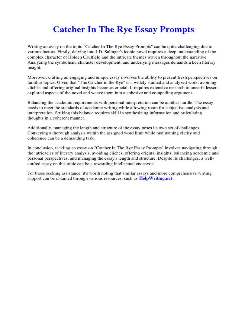 Catcher In The Rye Essay Guide | PDF | Essays | Psychology