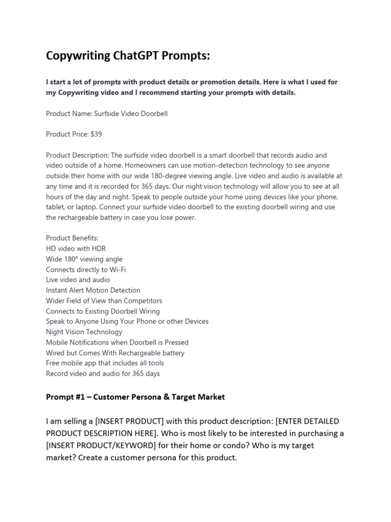 ChatGPT Copywriting Prompts | PDF