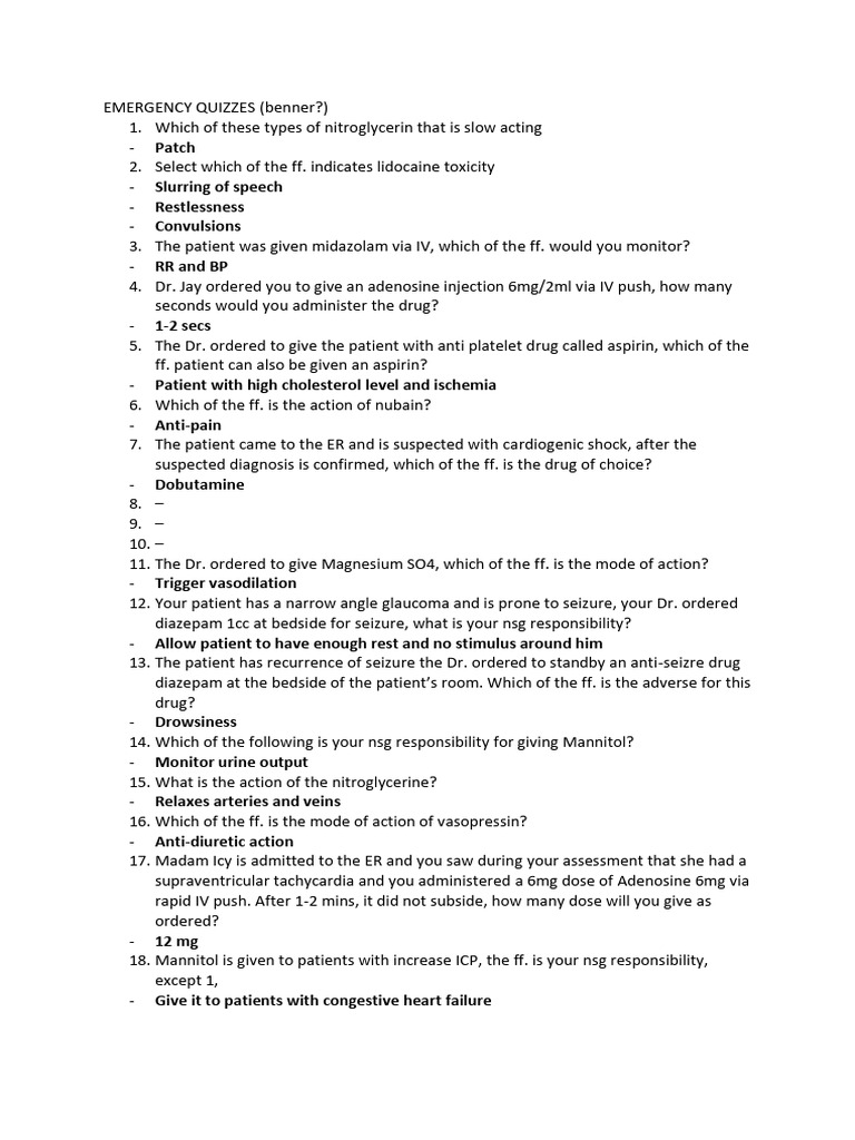 Emergency Nursing Quizzes 4TH Year | PDF | Injury | Clinical Medicine