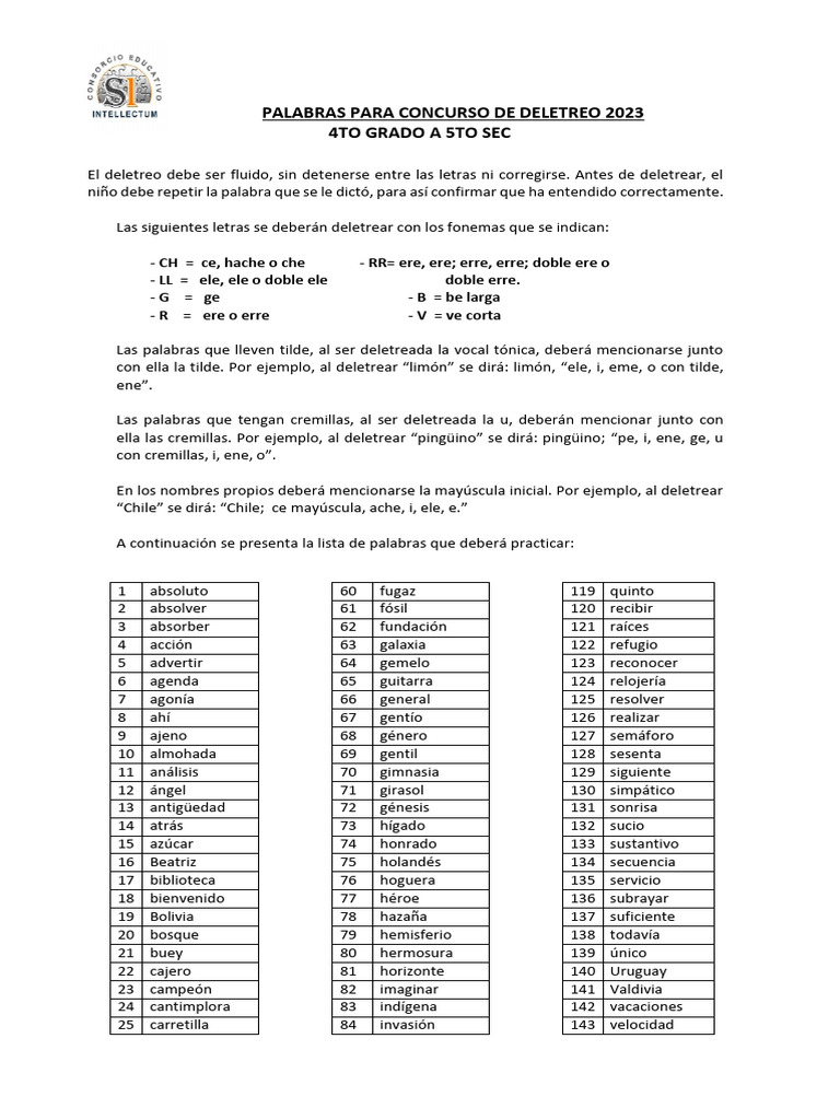 Palabras para Concurso de Deletreo | PDF