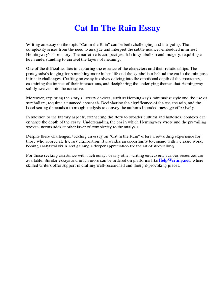 Cat in The Rain Essay | PDF | Great Depression | Ageing