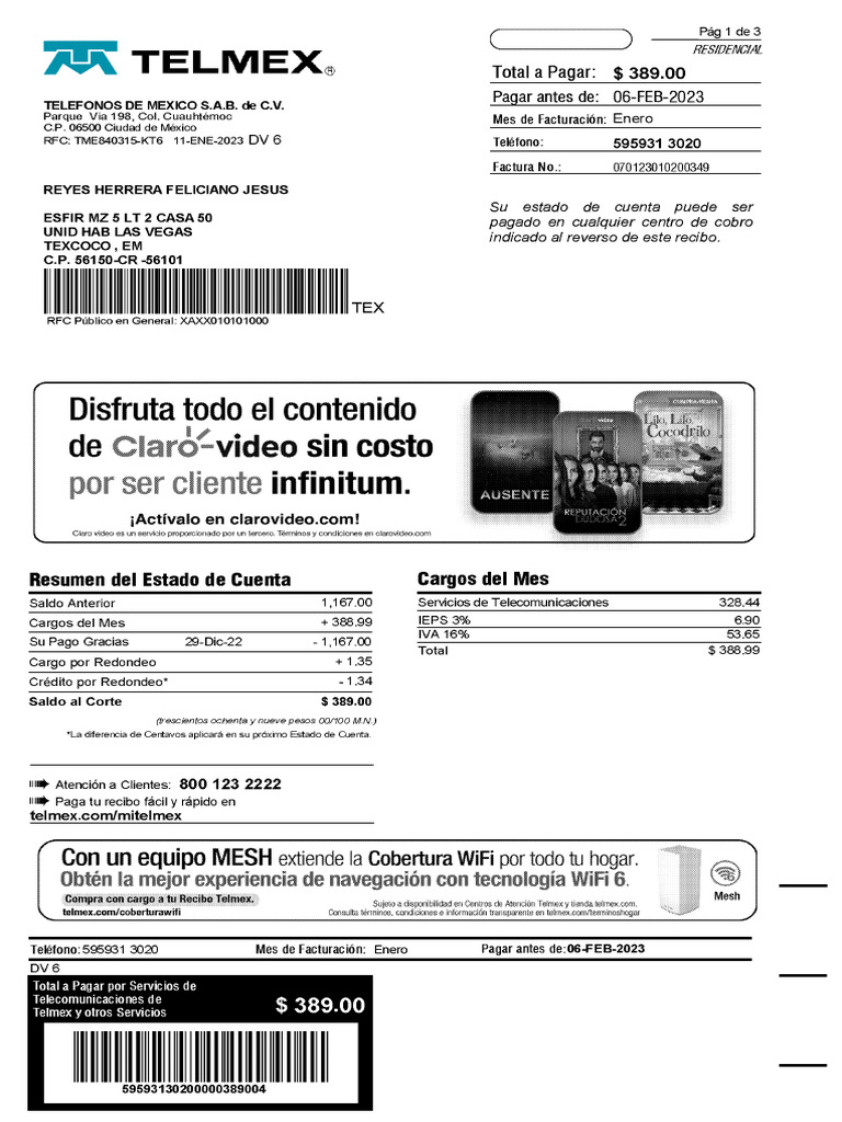 Recibo Telmex | PDF