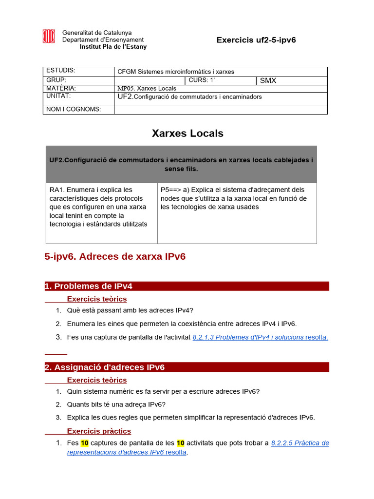 Exercicis Uf2 5 Ipv6 | PDF
