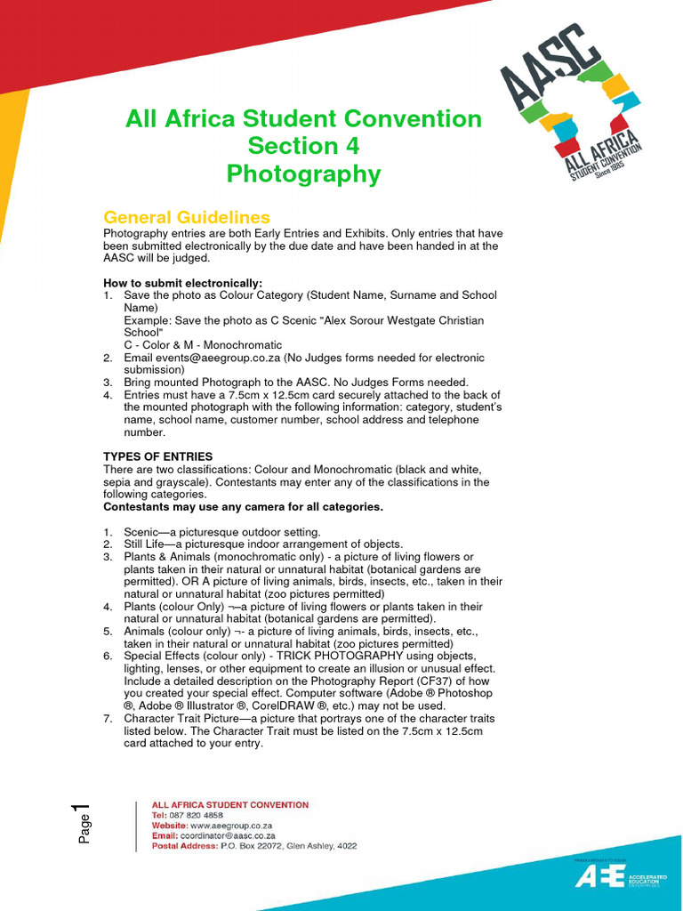 AASC Photography Guidelines Updated 03 2022 | PDF | Composition (Visual ...