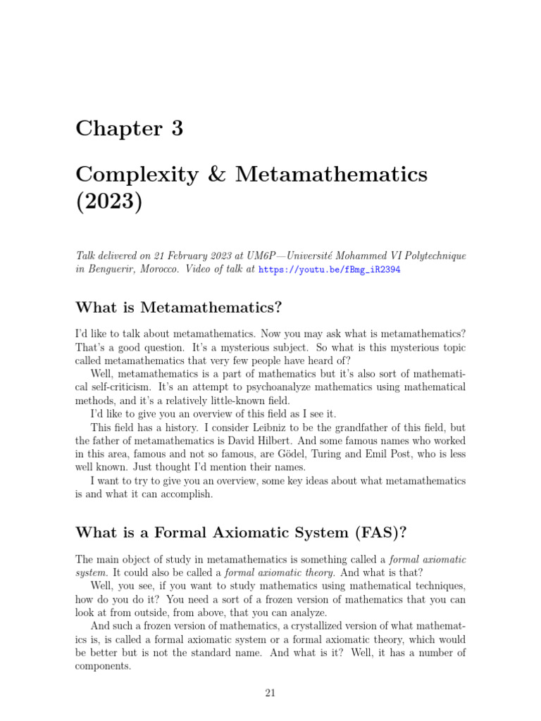 3_Complexity_and_Metamathematics_2023 | PDF | Axiom | Mathematical Proof