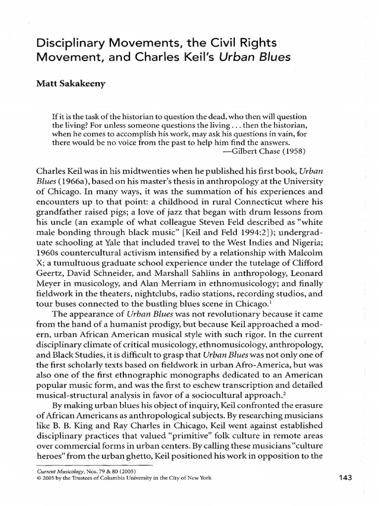 Disciplinary Movements, The Civil Rights Movement, and Charles Keil's ...