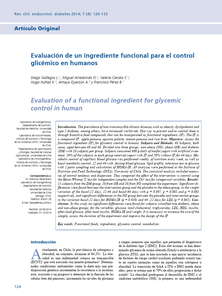 Evaluación de Un Ingrediente Funcional para El Control Glicémico en Humanos | PDF | Manejo de la ...