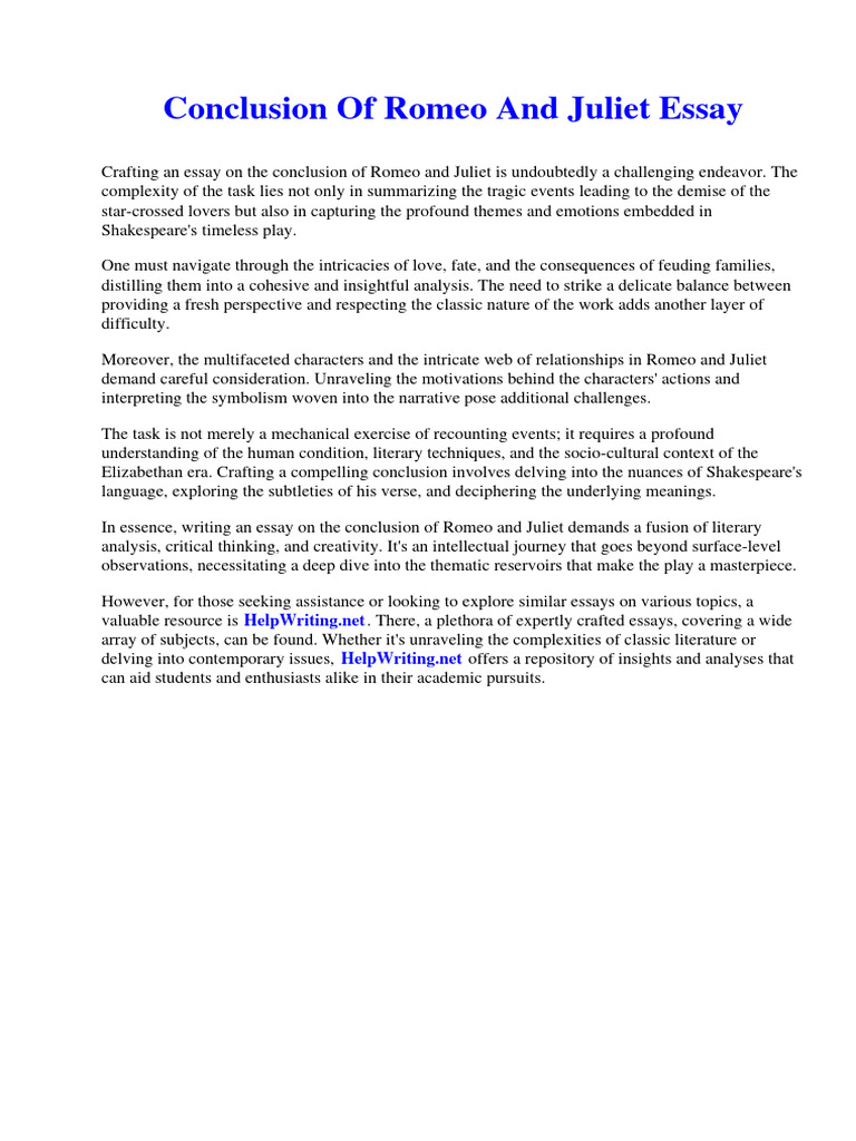 Conclusion of Romeo and Juliet Essay | PDF