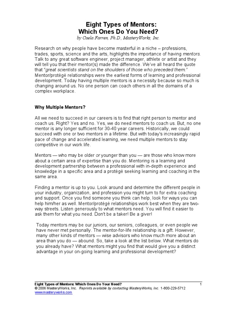 Eight Types of Mentors - Which Ones Do You Need | PDF | Mentorship ...