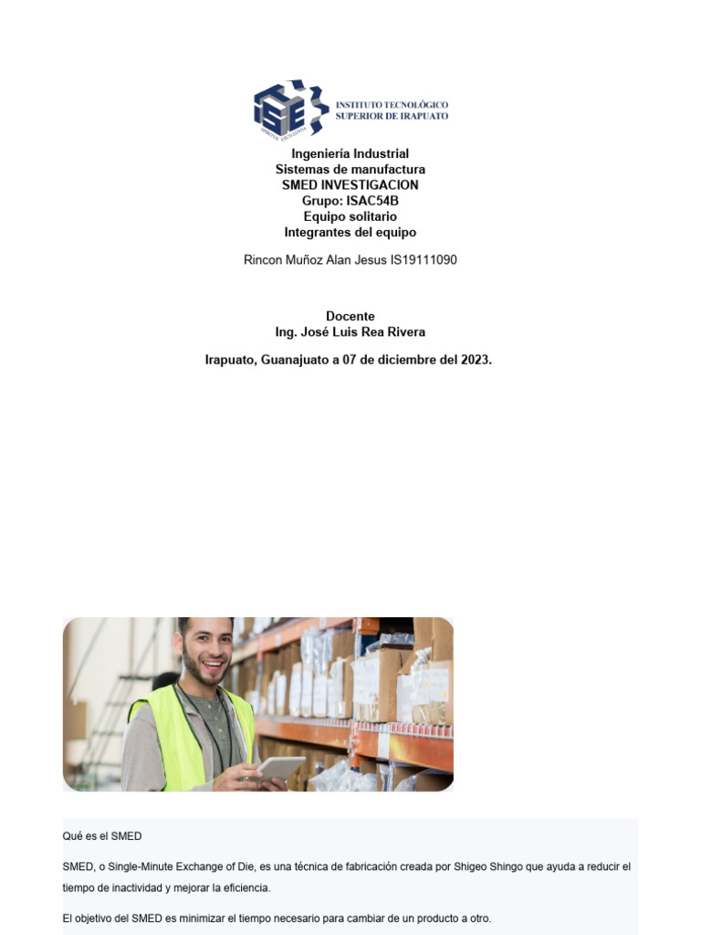 Definición y Objetivos del SMED | PDF | Producción y fabricación ...