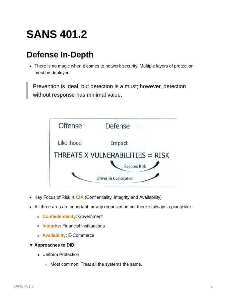 SANS 401.2: Defense In-Depth | PDF | Security | Computer Security