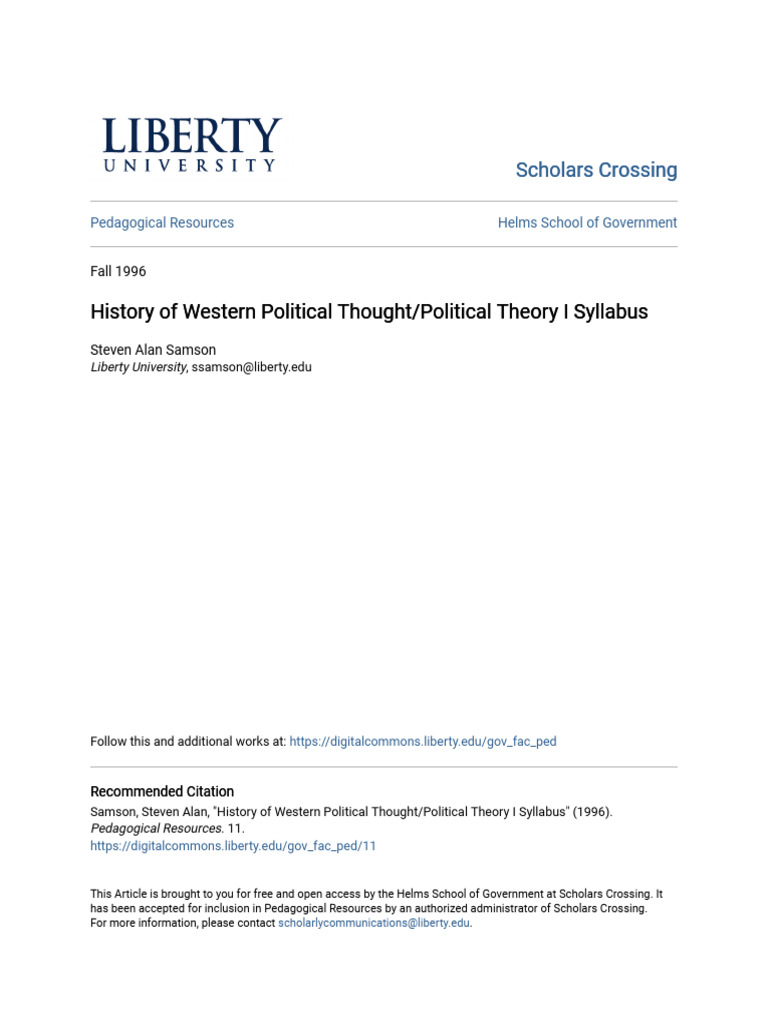 History of Western Political Thought - Political Theory I Syllabus ...
