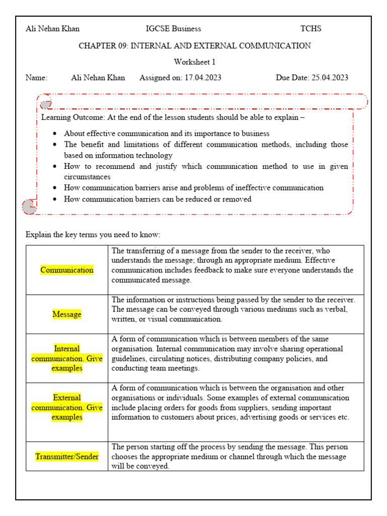 Chapter 9 Internal and External Communication | PDF | Communication ...
