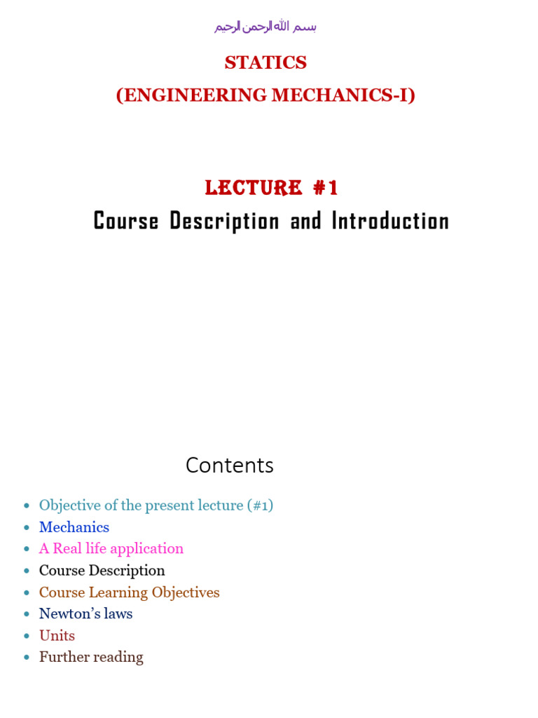 GE 201-Lecture-1 (Course Description and Introduction) | PDF | Force | Kilogram