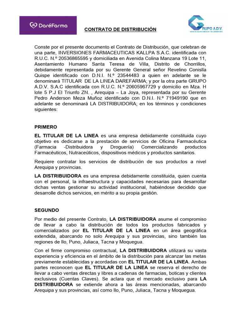 Contrato Distribución Farmacéutica Pdf Economias