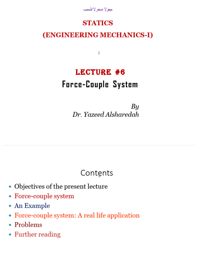GE 201-Lecture-6 (Force-Couple System) | PDF